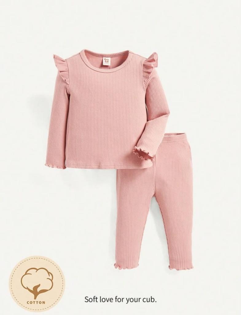 Plush Shoulder Frill Style Ribbed Knit Basic Set - Light Pink – Nifty.pk