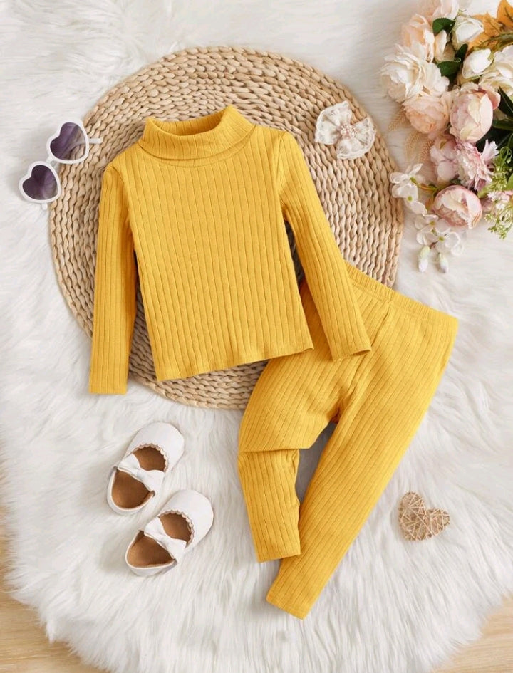Plush-High Neck Style Ribbed knit Sweat Set - Yellow – Nifty.pk